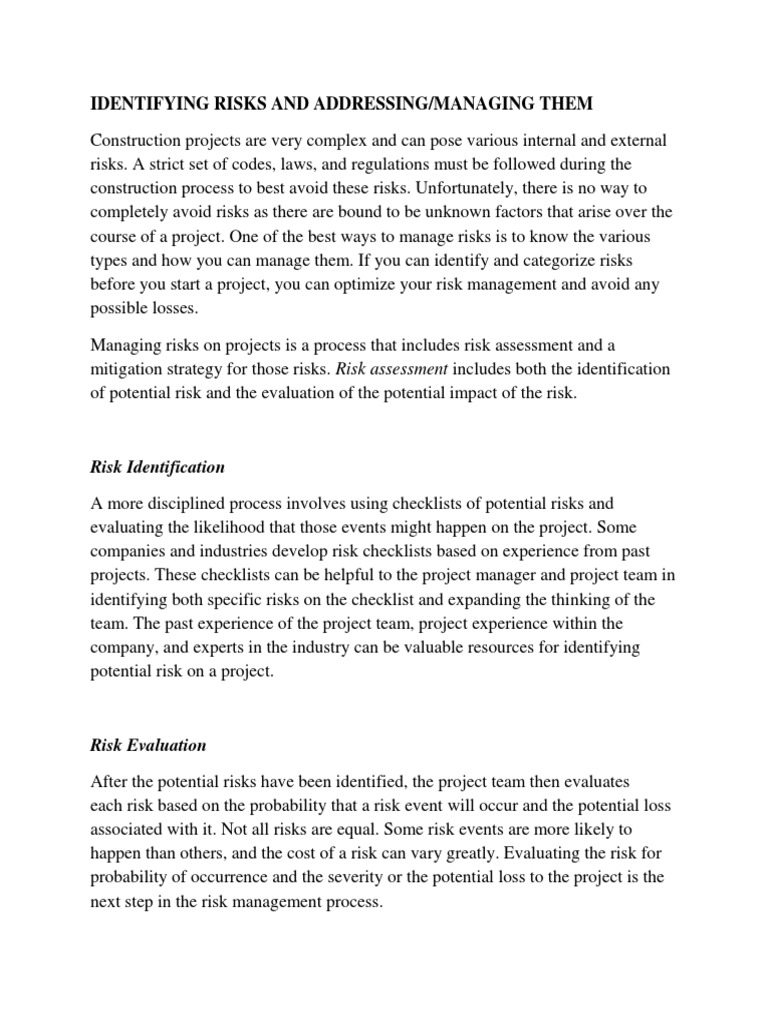 Identifying Risks and Addressing | PDF | Risk Management | Risk