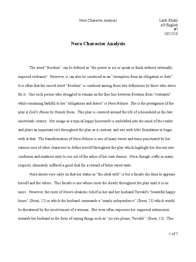 Nora Character Analysis | PDF | A Doll's House