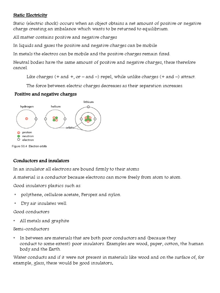 Static Electricity - Notes PDF | PDF | Electric Charge | Electrostatics
