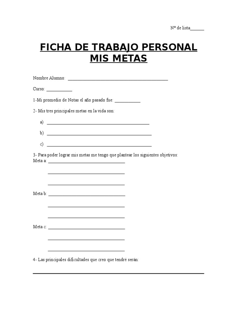 Hoja De Trabajo De Metas Personales Las 12 Mejores Ideas De Plantillas