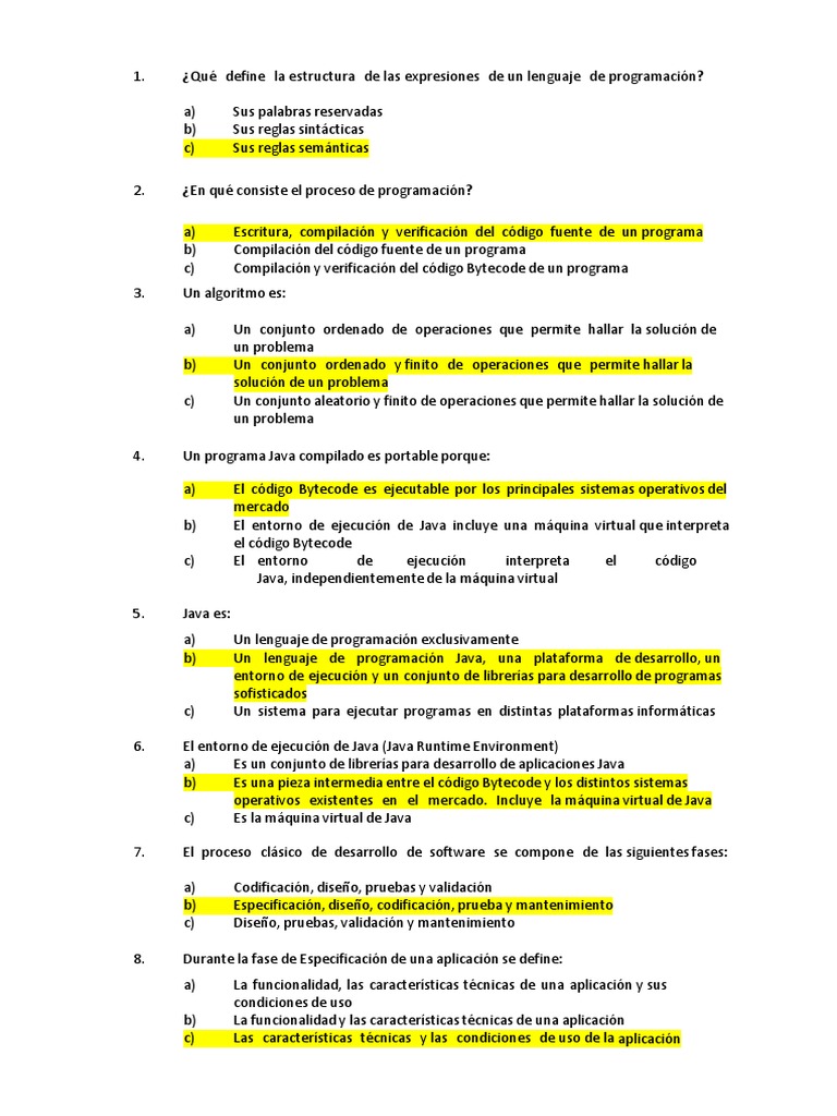 Test Java Con Respuestas | Java (lenguaje de programación) | Objeto ...