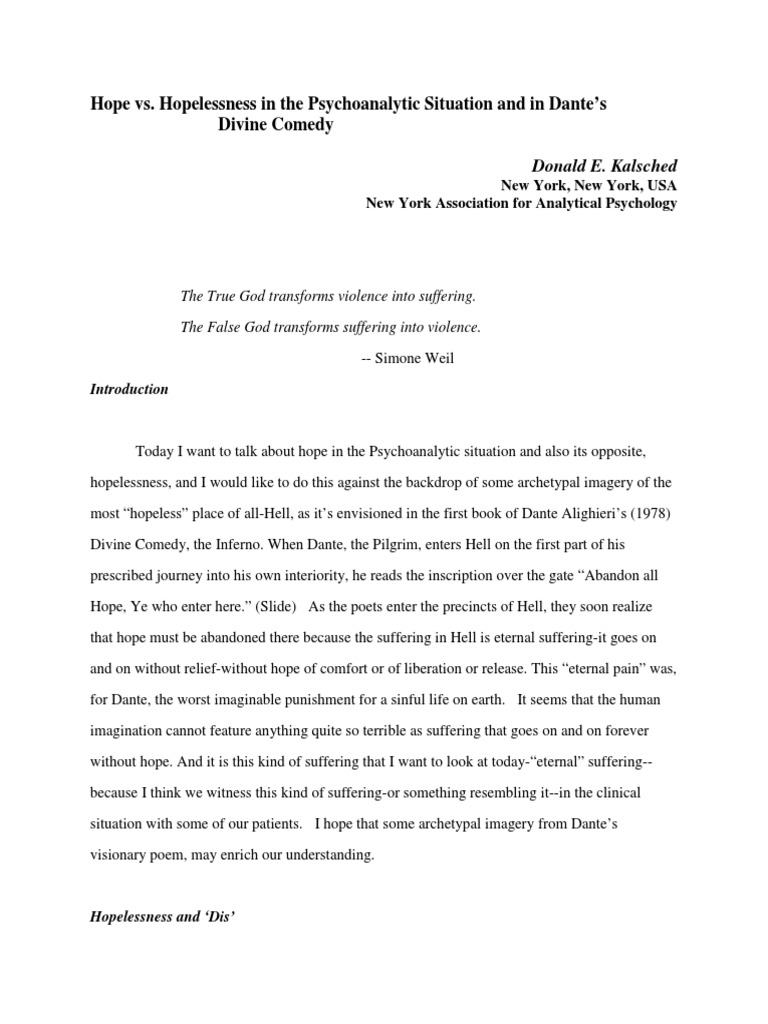 Donald E. Kalsched - Hope vs. Hopelessness in The Psychoanalytic ...