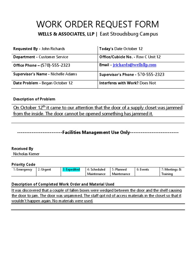Facilities MGMT Work Order 1 | PDF