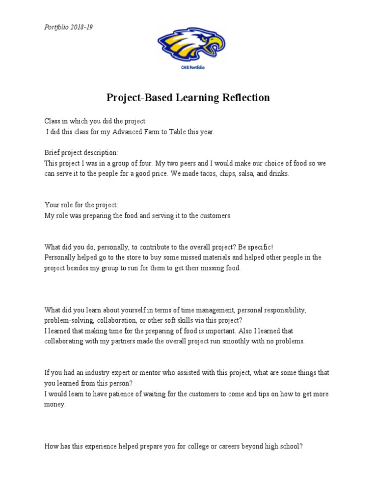 Project-Based Learning Reflection: Portfolio 2018-19 | PDF