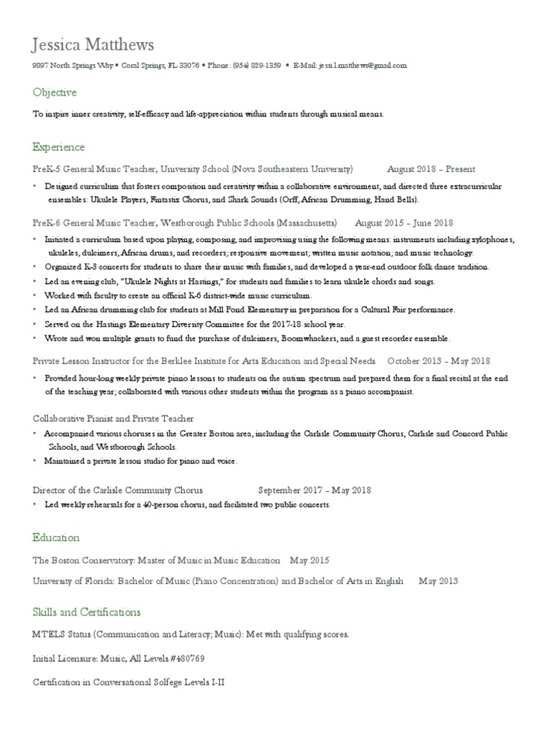 Updated Resume PDF | PDF | Music Education | Choir