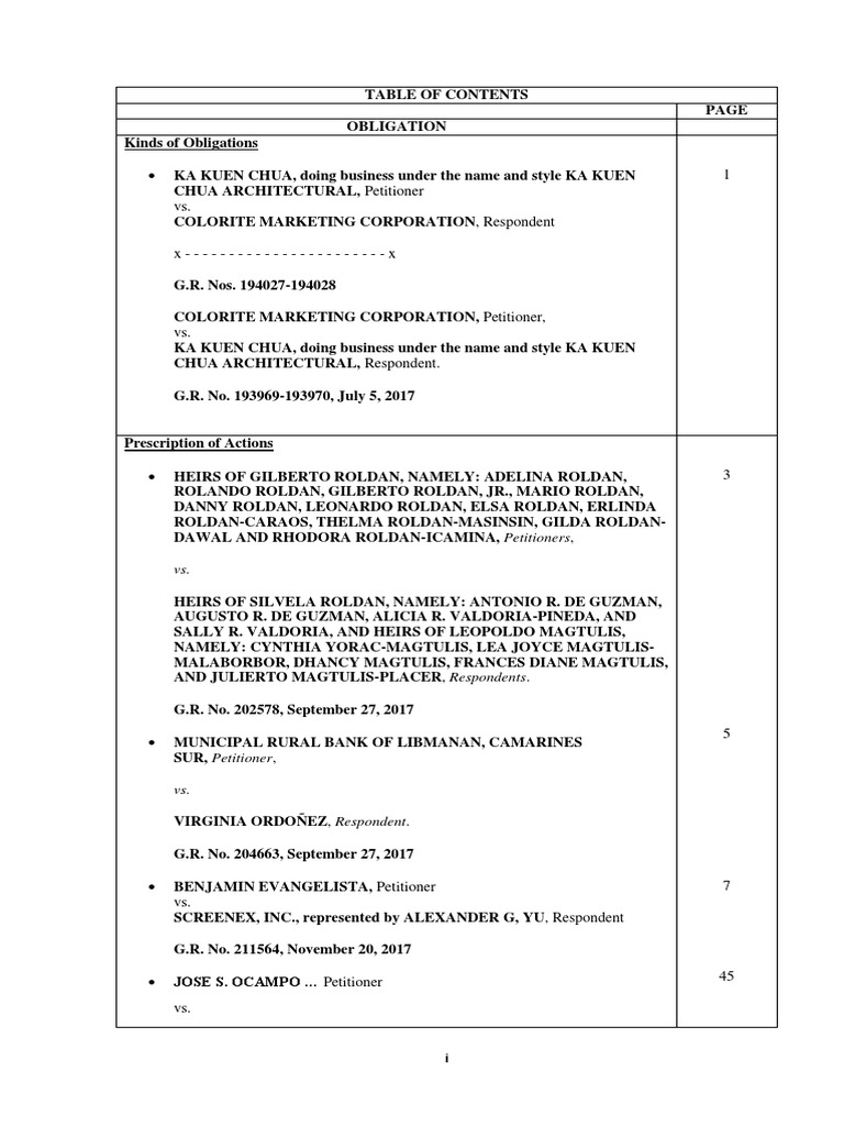 CIV2 CASE DIGEST (Table of Contents) - ATIAN | Download Free PDF ...