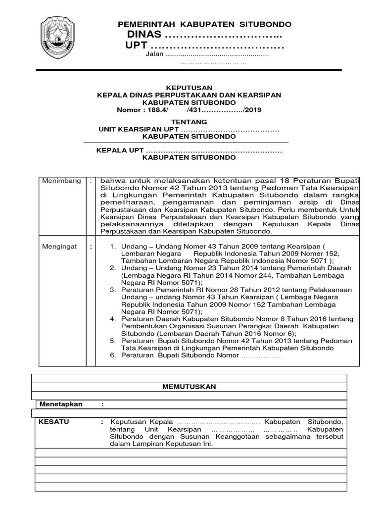 Contoh SK Unit Kearsipan Untuk Upt | PDF