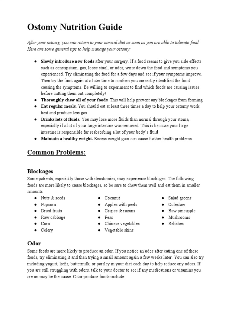 Ostomy Nutrition Guide | PDF | Drink | Foods