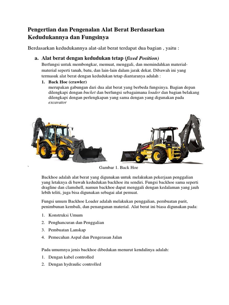 Alat Berat Berdasarkan Kedudukan Dan Fungsinya Fix | PDF