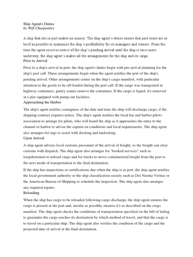 Port Agent & Laytime Calculation | PDF | Cargo | Containerization