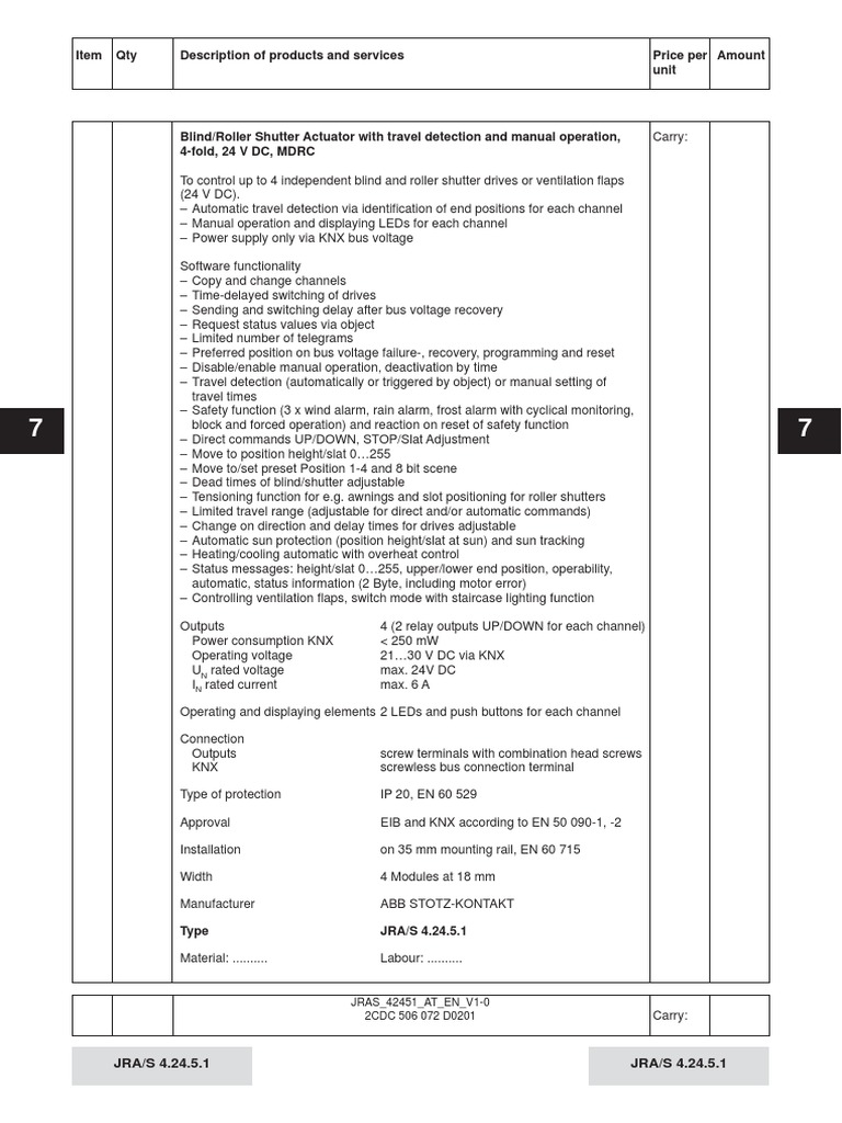 Item Qty Description of Products and Services Price Per Amount Unit ...