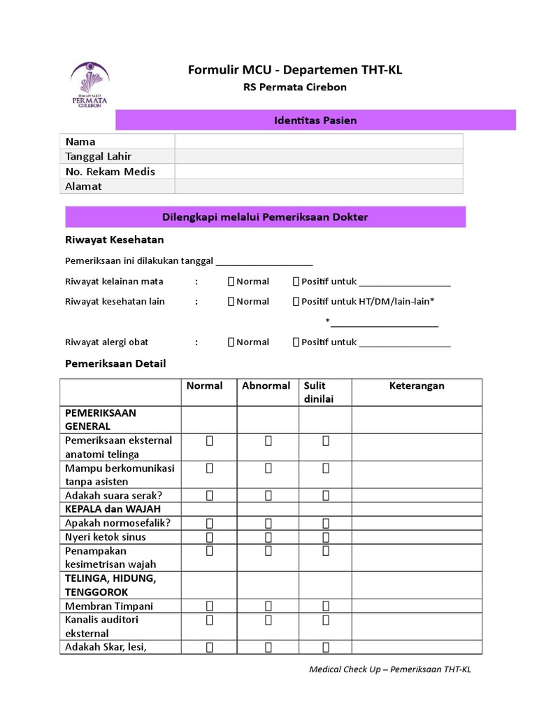Formulir MCU THT-KL | PDF