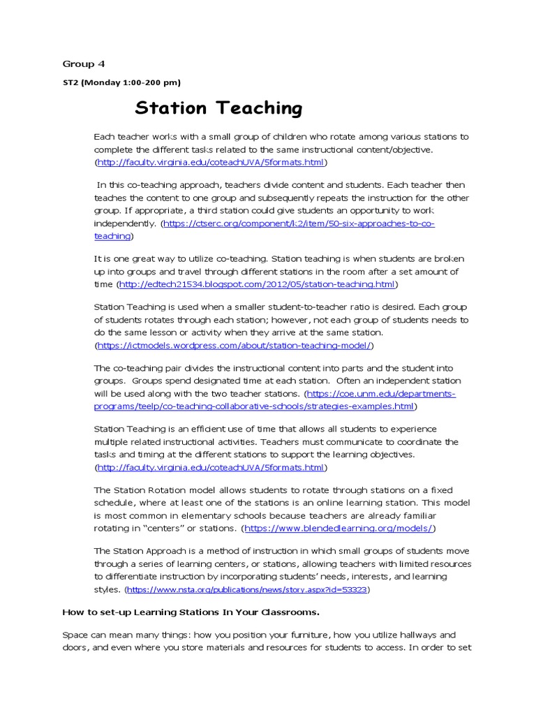 Station Teaching: Group 4 ST2 (Monday 1:00-200 PM) | PDF ...