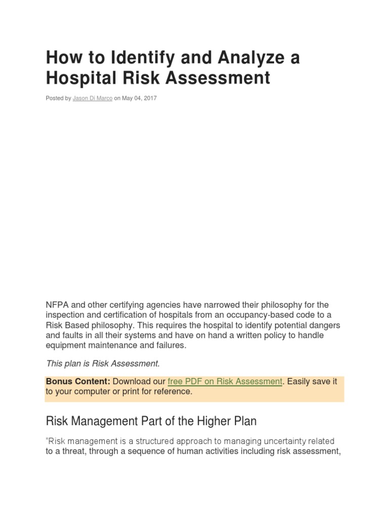 How To Identify and Analyze A Hospital Risk Assessment: Risk Management ...