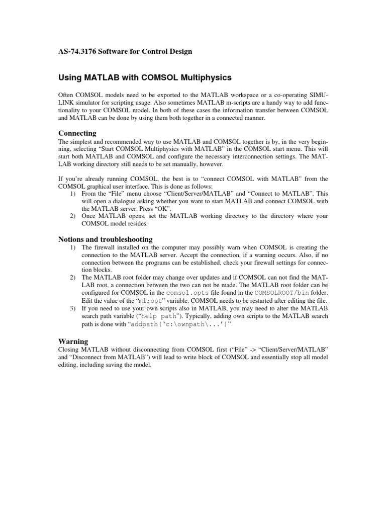 Integrating MATLAB with COMSOL | PDF | Computers
