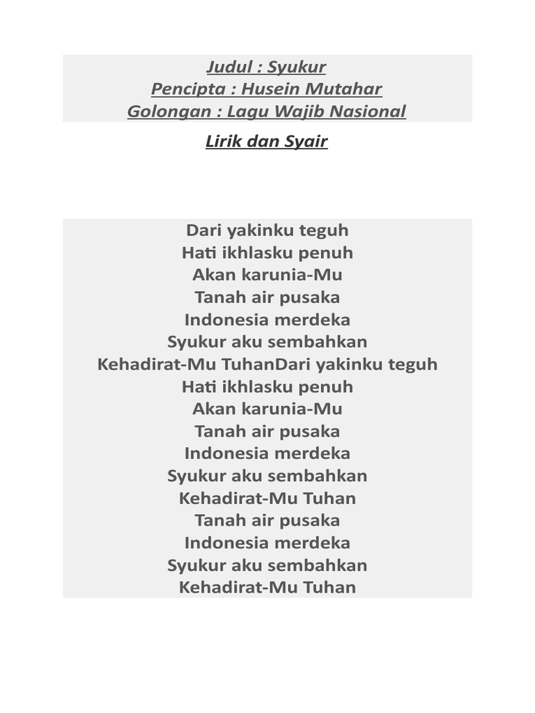 Lirik Lagu SYUKUR | PDF