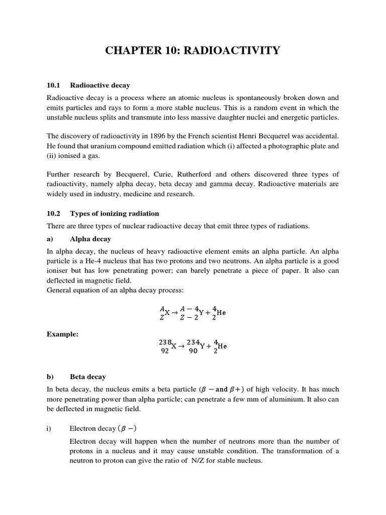 CHAPTER 10 Radioactivity | PDF | Radioactive Decay | Gamma Ray