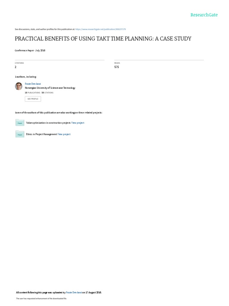 Practical Benefits of Using Takt Time Planning: A Case Study | PDF ...