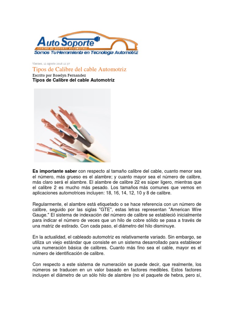 Cables Automotriz Calibres | PDF | Cable | Aluminio