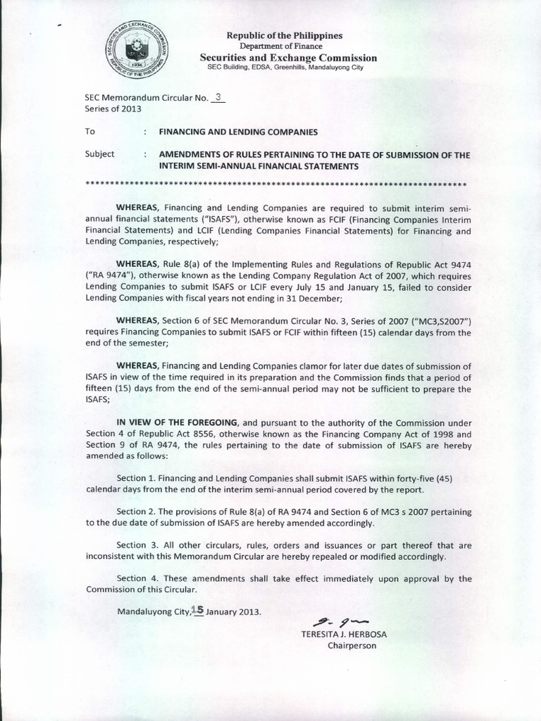 Sec Memo No. 3 s2013 PDF | PDF | Official Documents | Public Law