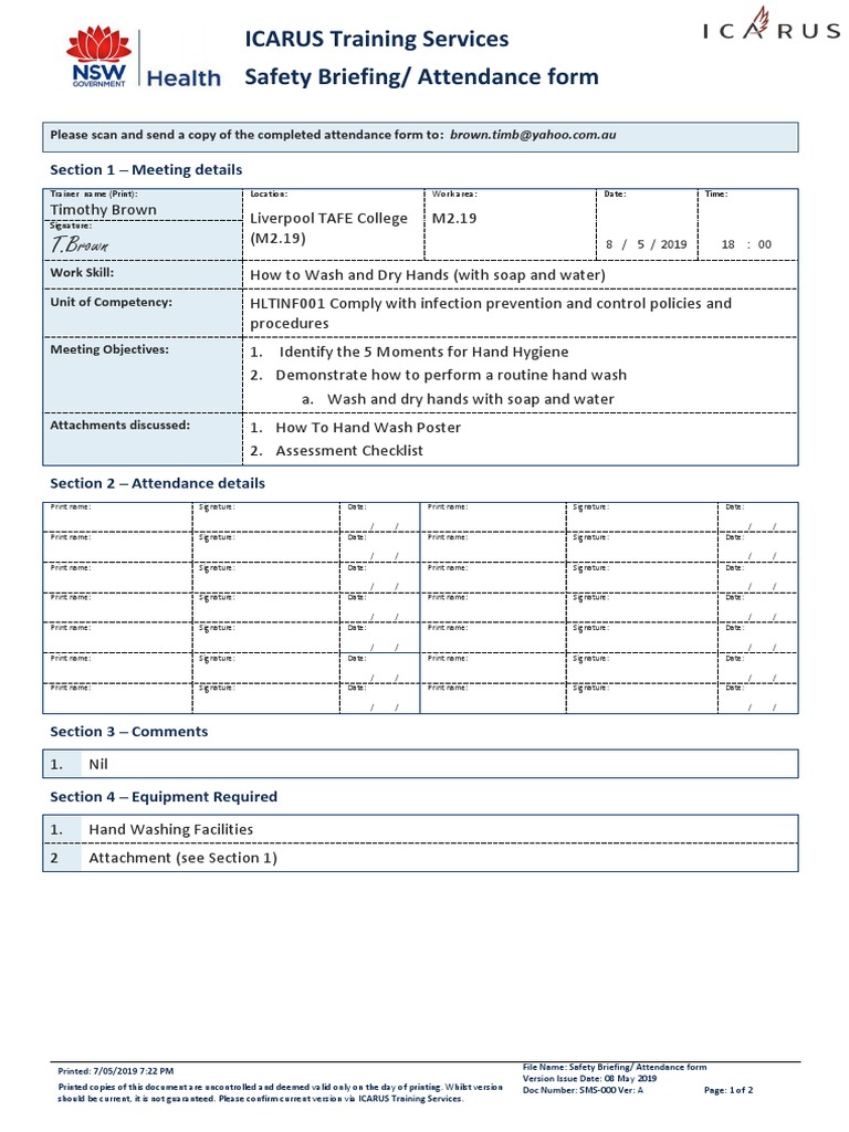 Wash Hands Saftey Brief | PDF | Hand Washing | Occupational Safety And ...