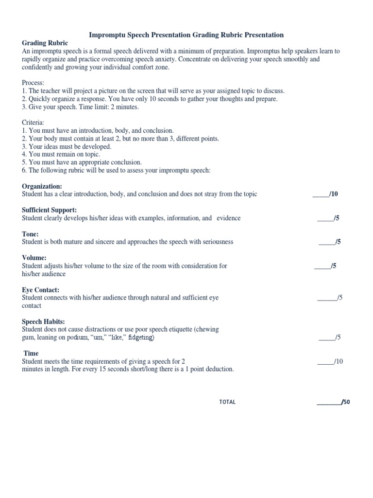 PC Impromptu Speech Rubrics | PDF
