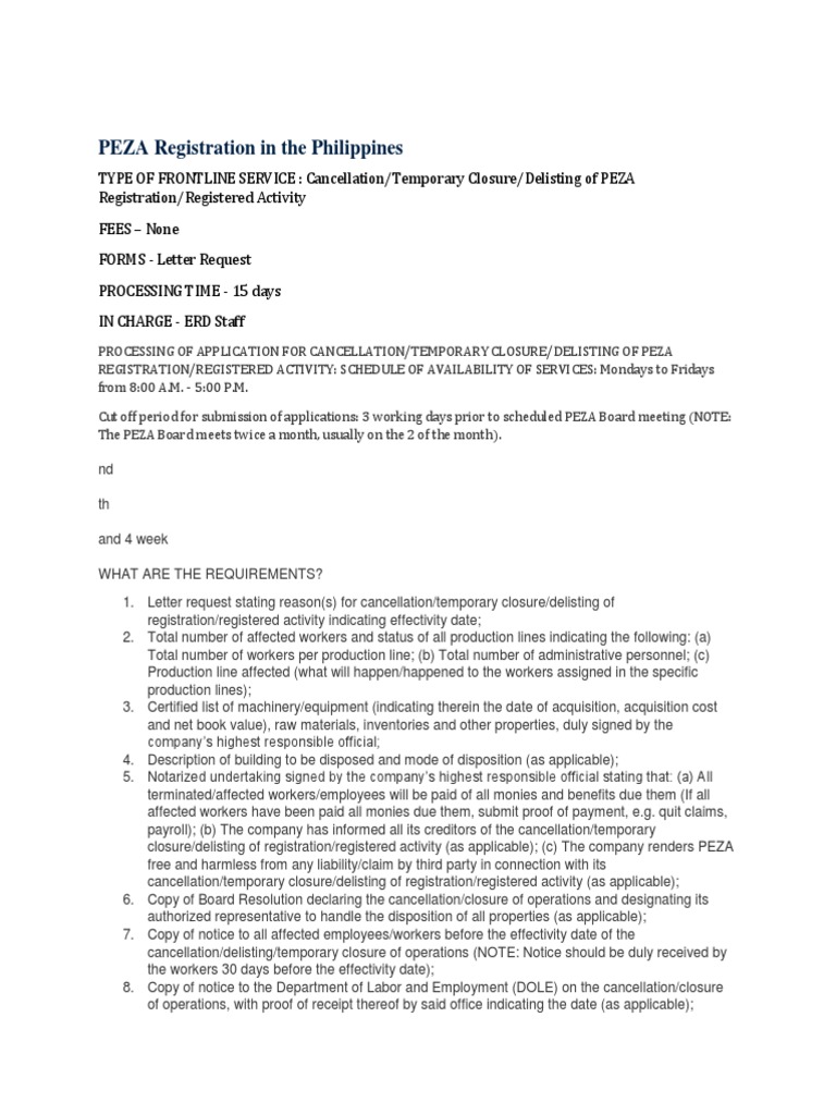 PEZA Registration in The Philippines | PDF | Value Added Tax | Taxes