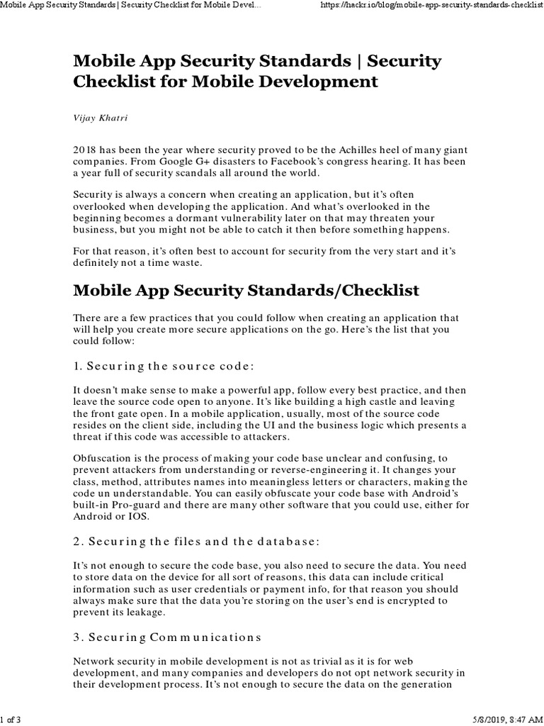 Mobile App Security Standards Security Checklist For Mobile