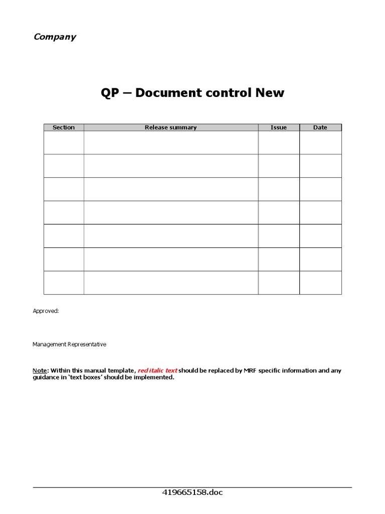QP01 Document Control | PDF | Document | Computer Security
