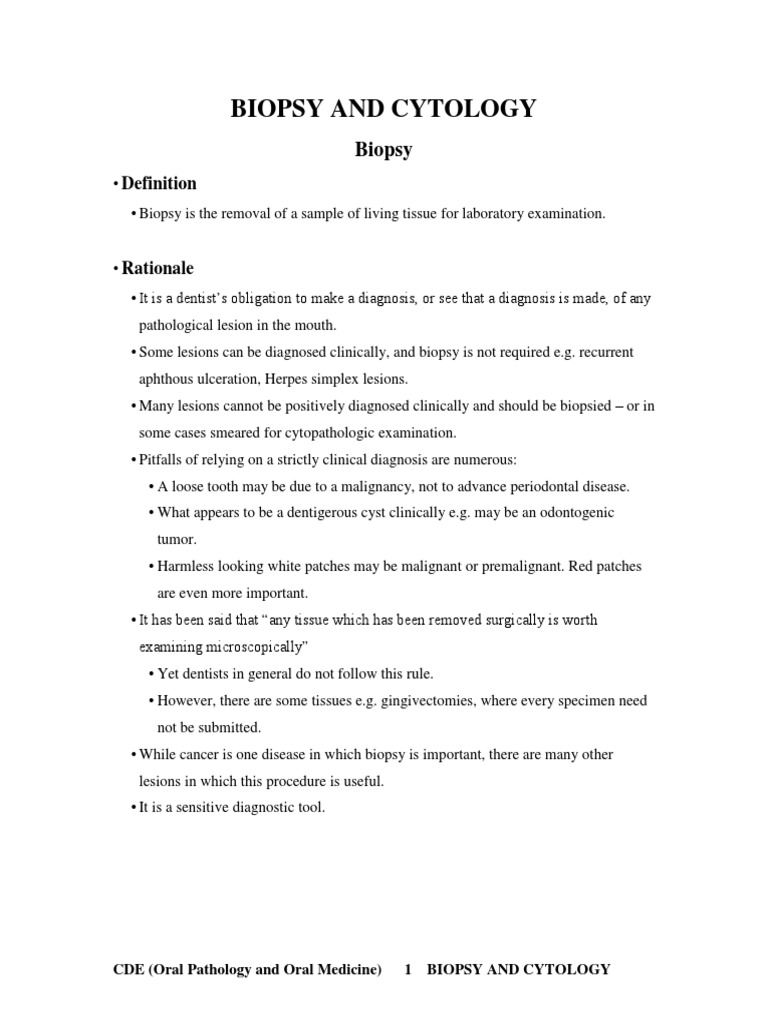 Biopsy and Cytology: - Definition | PDF | Biopsy | Cytopathology