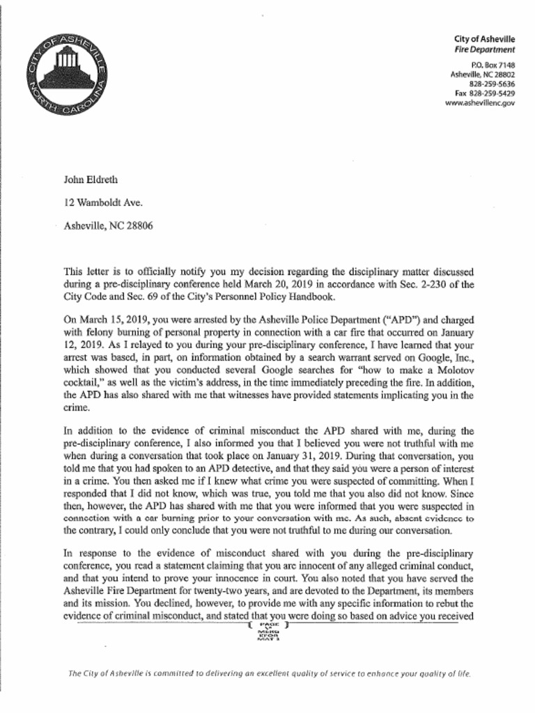 John Eldreth Termination Letter | PDF