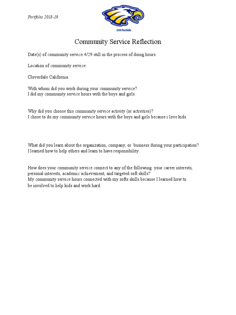 Community Service Reflection 2018-19 | PDF | Career & Growth