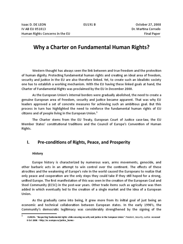 Why A Charter On Fundamental Human Rights?: I. Pre-Conditions of Rights ...