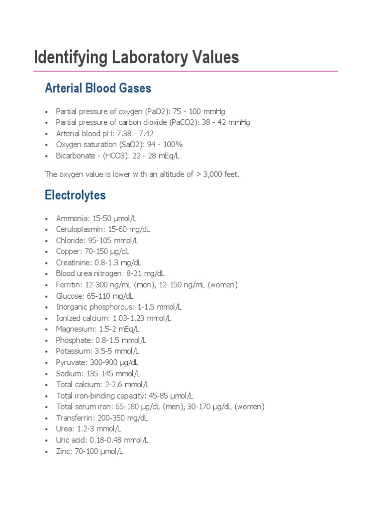 Identifying Laboratory Values: Arterial Blood Gases | PDF | Bicarbonate ...