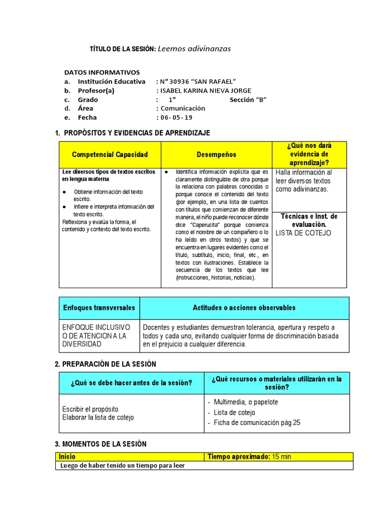 Sesion Adivinanzas | PDF | Información | Aprendizaje