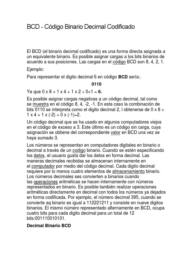 BCD - Código Binario Decimal Codificado | PDF | Decimal codificado en ...