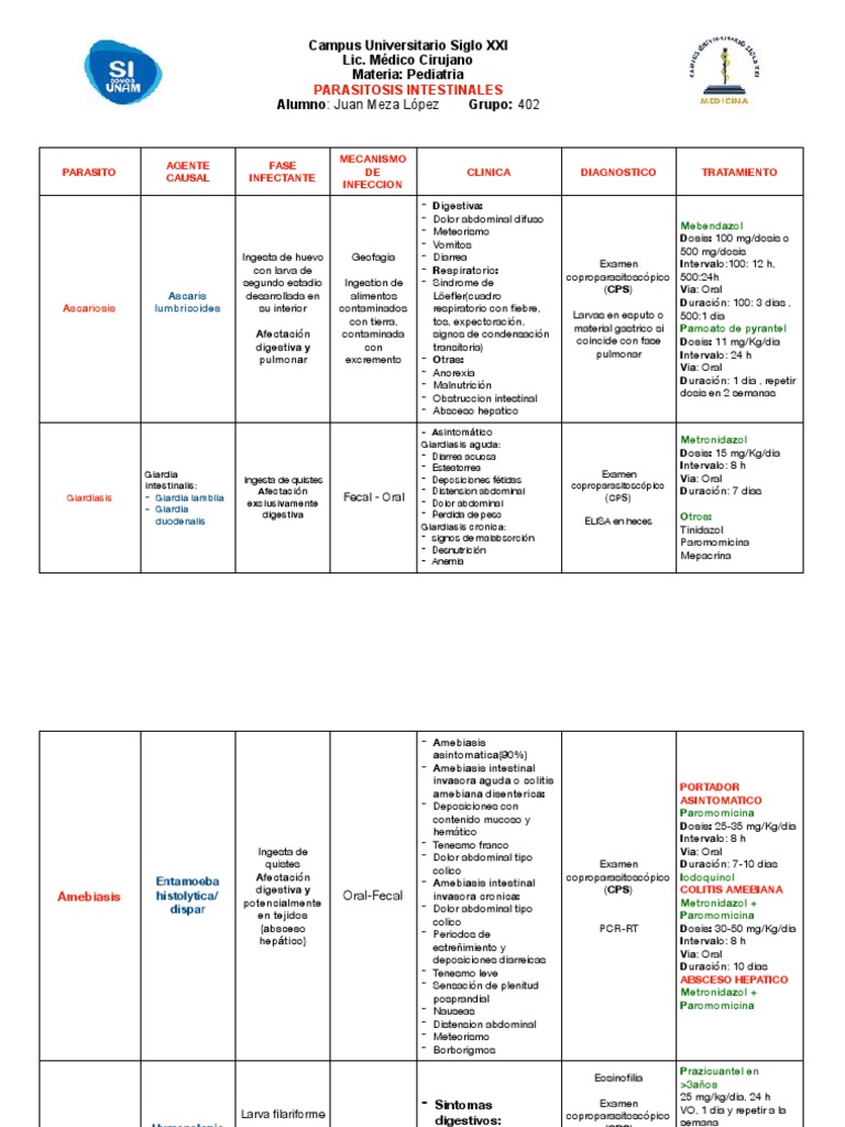 Parasitosis Intestinales | PDF | Diarrea | Rtt