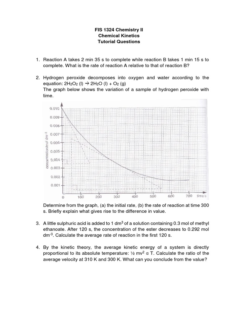 Chemcal Kinetics (Tutorial Questions) | PDF | Reaction Rate | Chemical ...