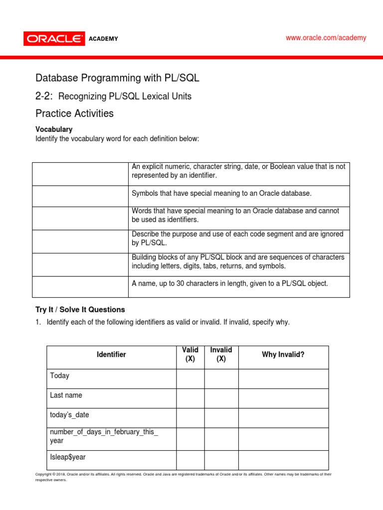Plsql 2 2 Practice Pdf Oracle Database Pl Sql
