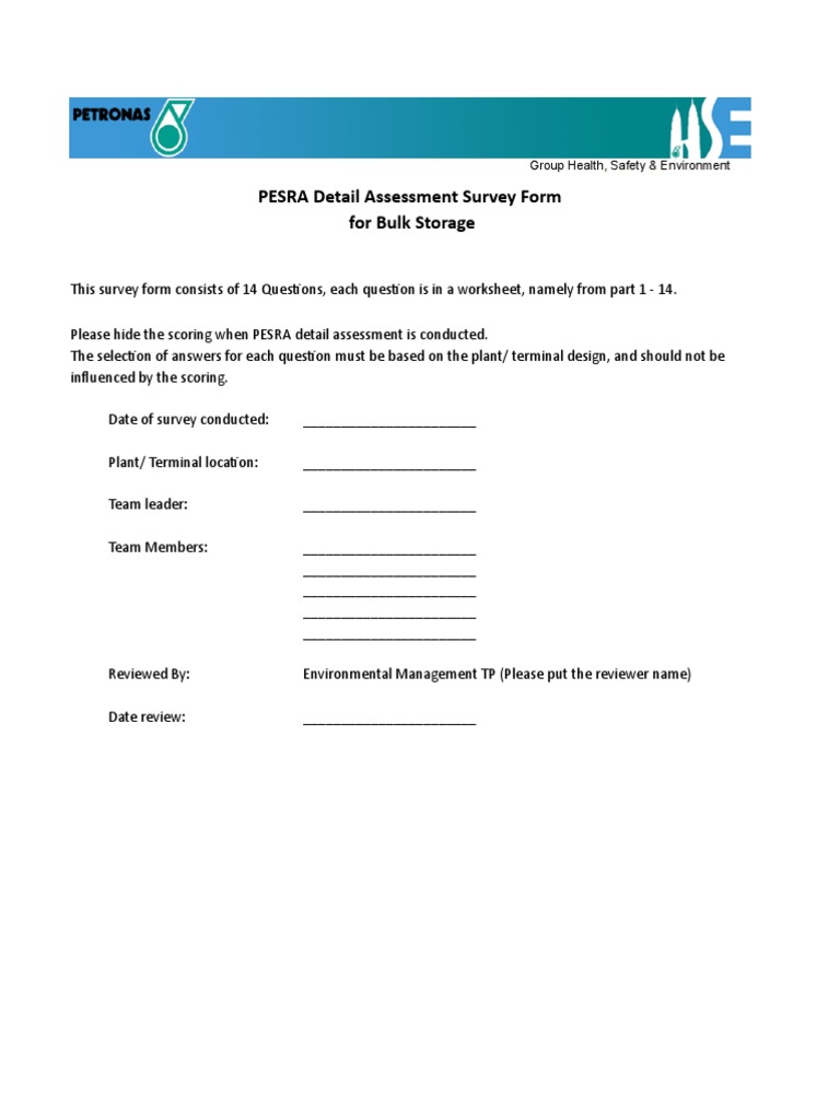 603008B Appendix 1.4 - Sample Detailed PESRA Survey For Bulk Storage ...