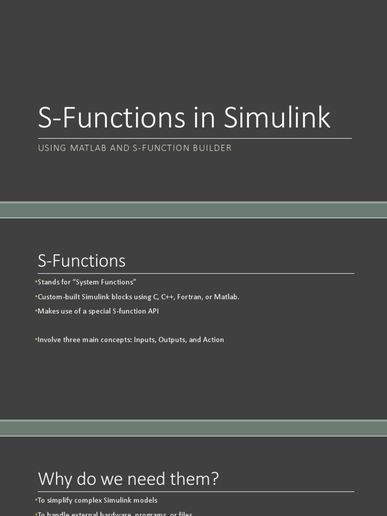 S-Functions in Simulink: Using Matlab and S-Function Builder | PDF