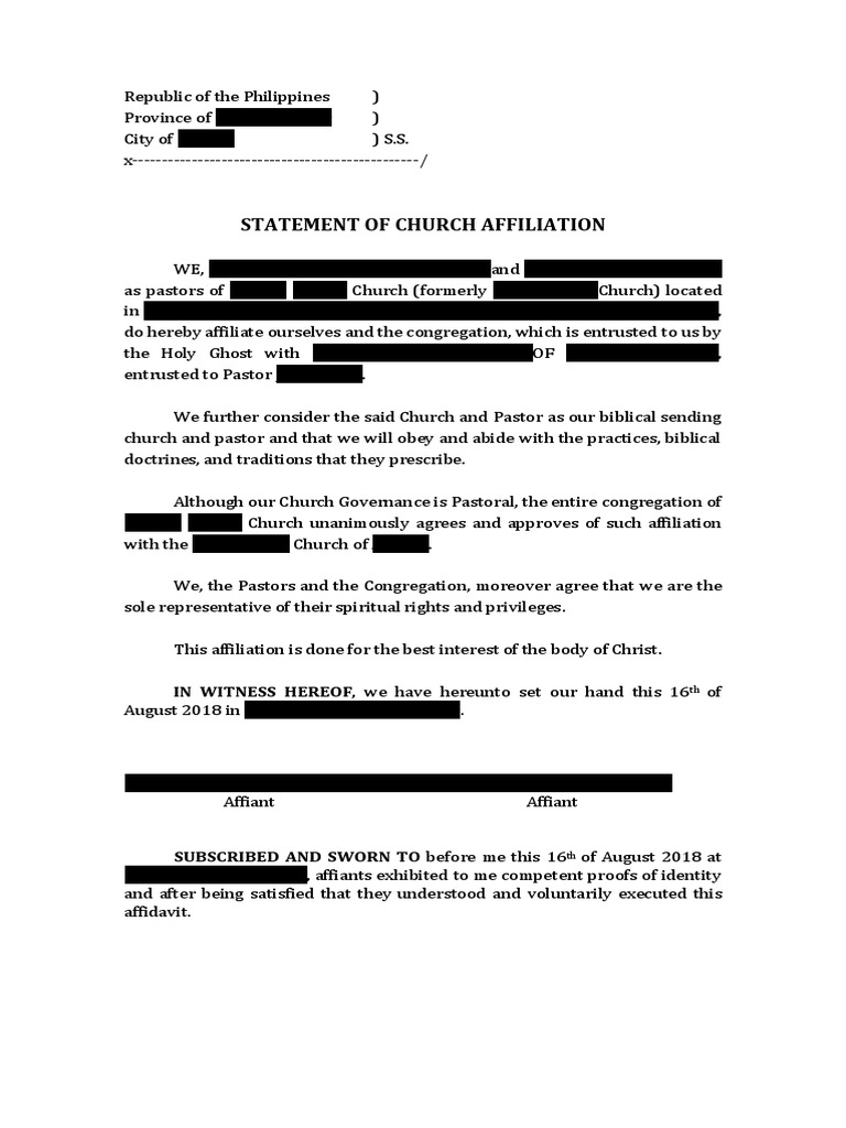 Church Affiliation Statement 2018 | PDF | Social Science | Religion ...