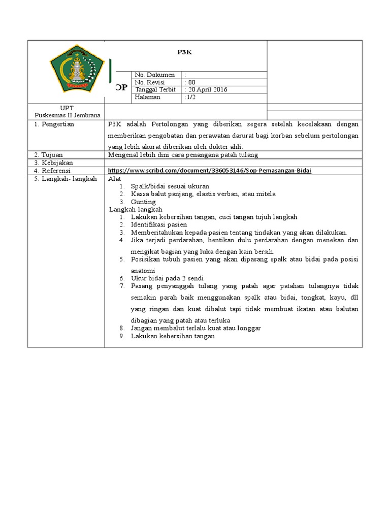 SOP P3K Pemasangan Bidai Patah Tulang | PDF