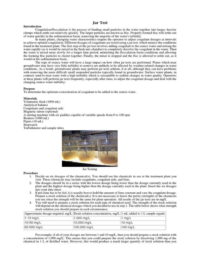 Jar Test | PDF | Environmental Engineering | Environmental Issues With ...