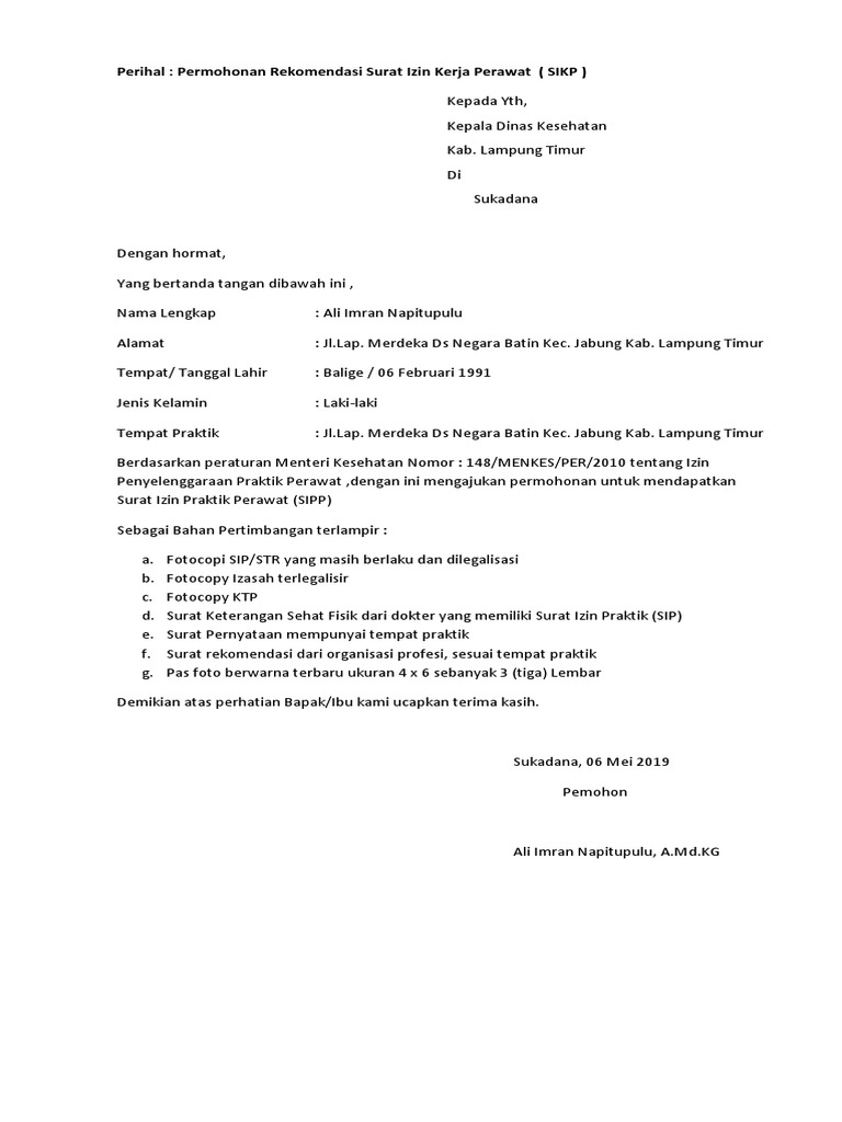 Permohonan SIKP Perawat | PDF