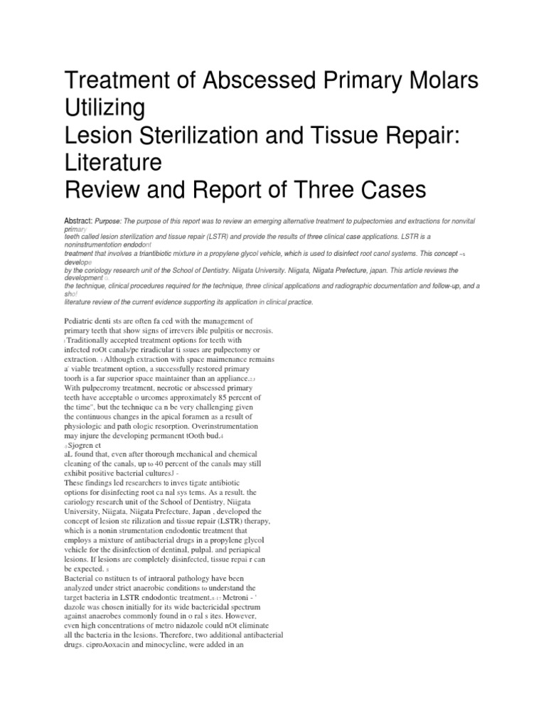 Treatment of Abscessed Primary Molars Utilizing Lesion Sterilization ...