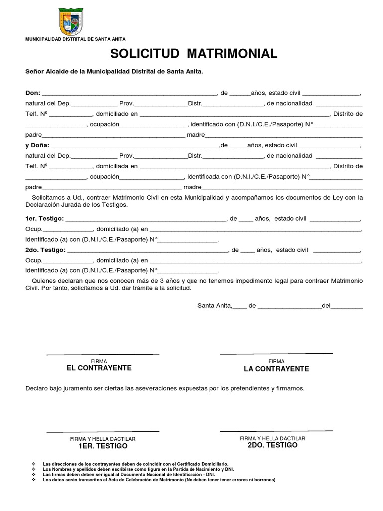 Solicitud Matrimonial | PDF | Documentos oficiales | Gobierno y personalidad