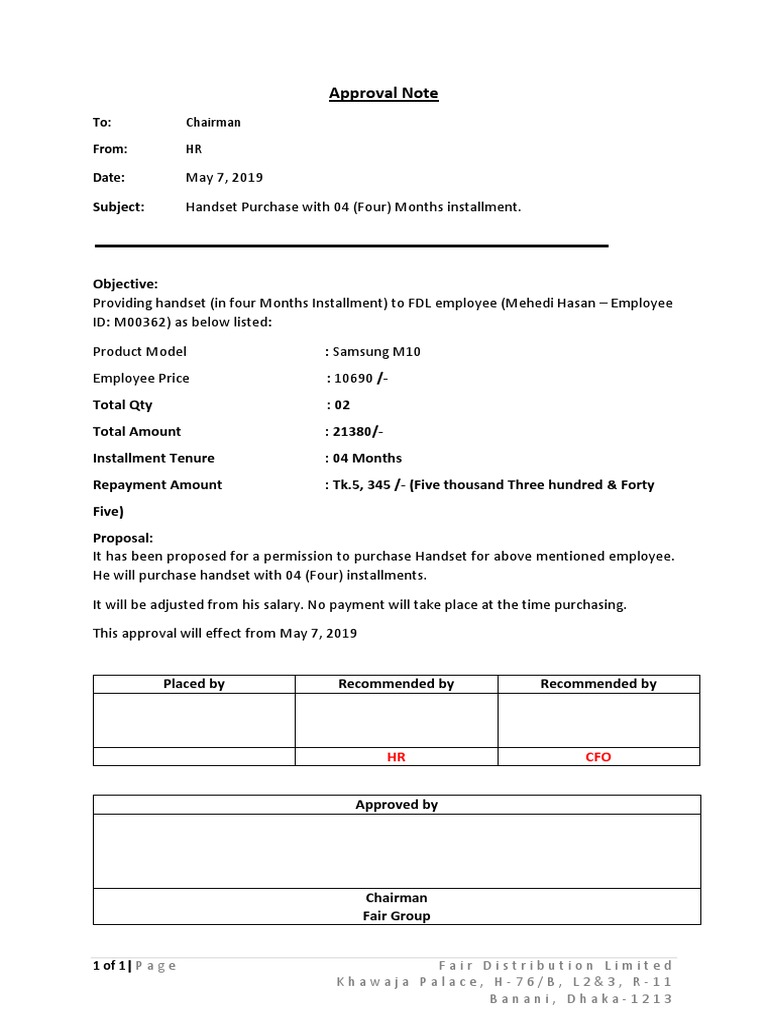Approval Note Mobile | PDF