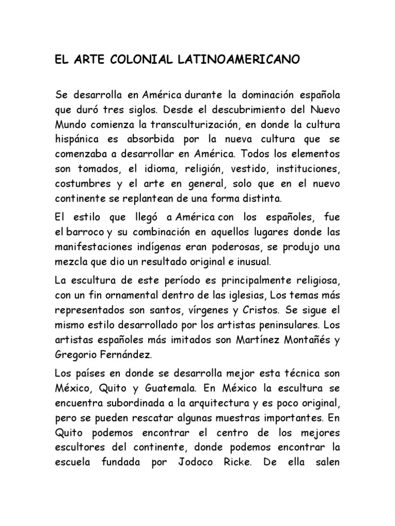 El Arte Colonial | PDF | Escultura | Barroco