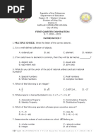 UNIFIED MATH 7 FIRST PERIODIC TEST With Answer Key | PDF | Integer ...